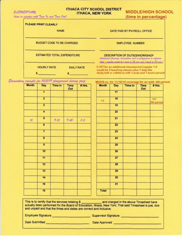 Yellow Hourly Time Sheet Guide | Ithaca Substitutes' Association